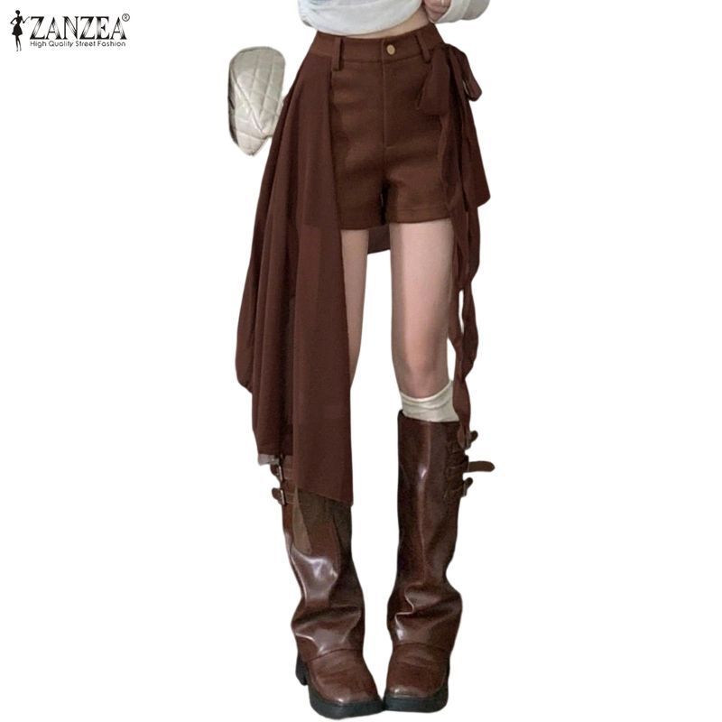 ZANZEA Women's Korean Fashion Bowknot Irregular Spliced Pant Flap Wide ...