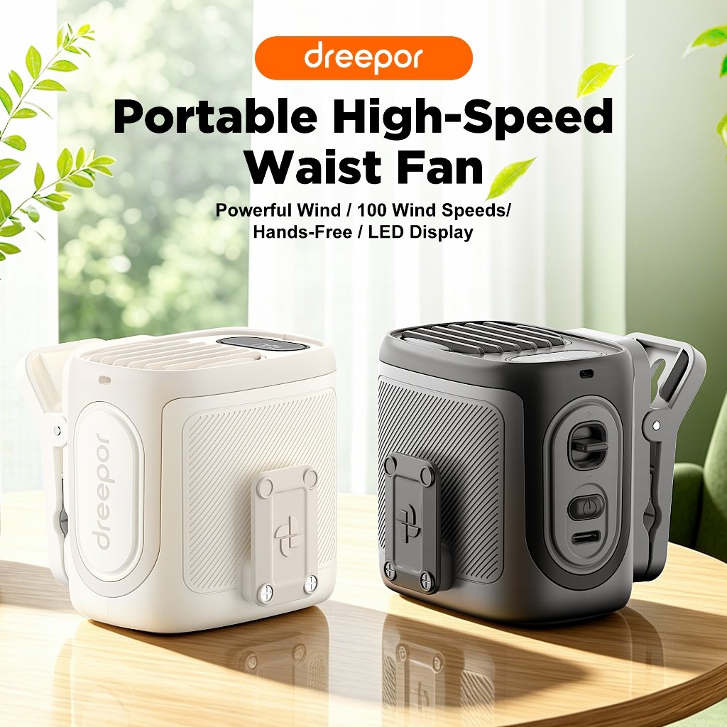 Dreepor Portable Waist Fan 3000mAh Rechargeable 100 Speed Wind Fan With ...