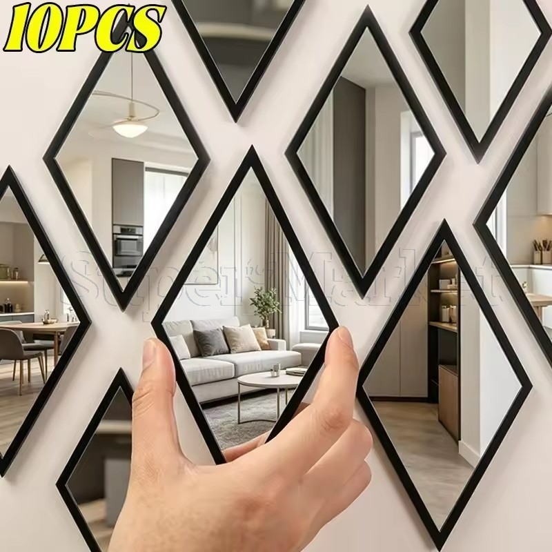 Acrylic Mirror Wall Stickers - 3D Diamond Removable Decoration - Art ...