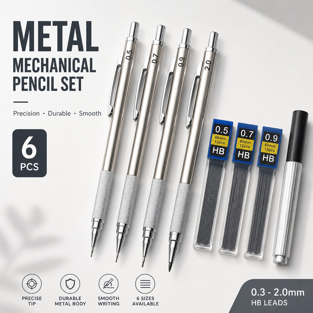 Metal Mechanical Pencil Set 0.3-2.0mm Art Drawing Sketch Student School ...