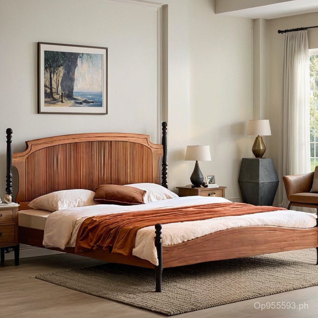 Large Bed American Style Double Bed Retro Master Bedroom Black Walnut ...