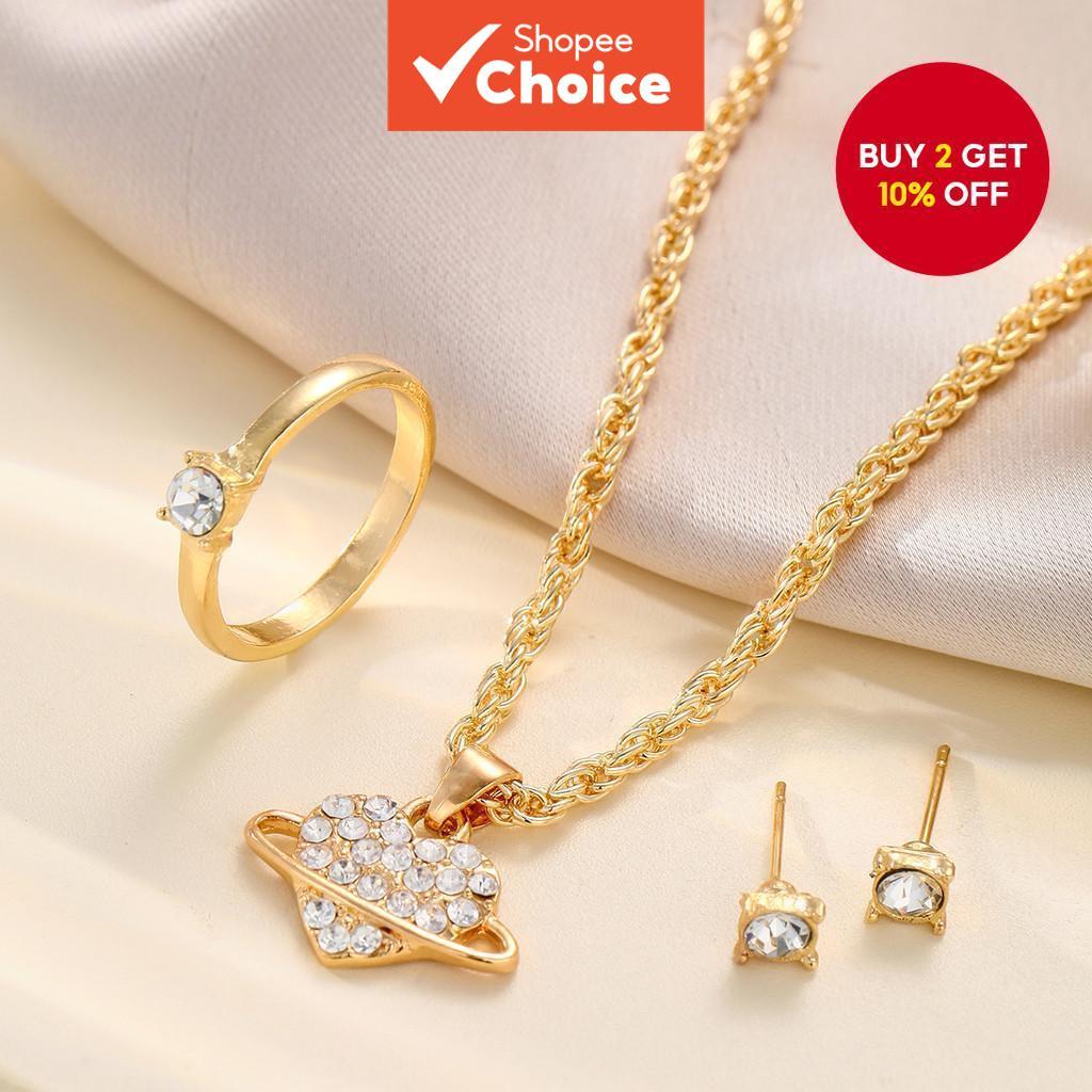 4-Pcs Elegant Zircon Heart Jewelry Set for Women Necklace Earring Ring ...