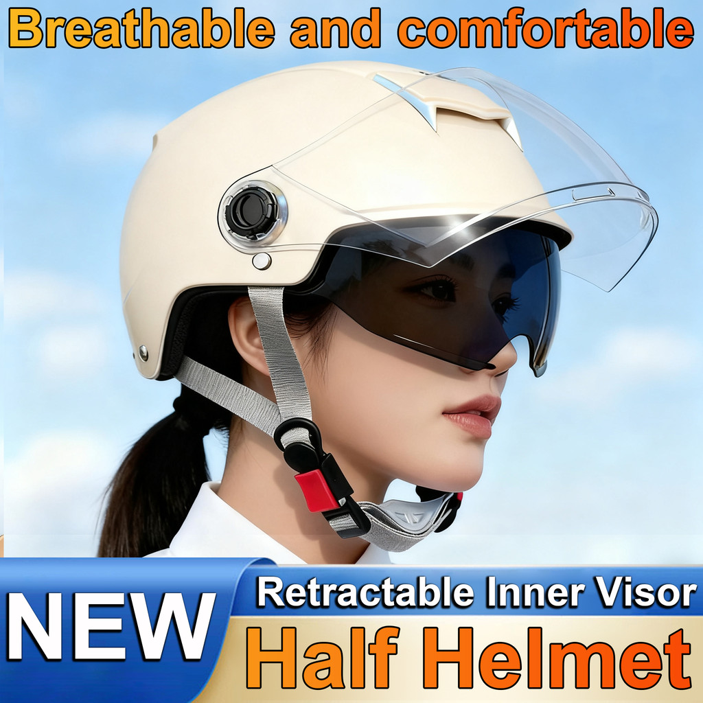 Lightweight Half Face Couple Helmet With Retractable Internal Visor ...