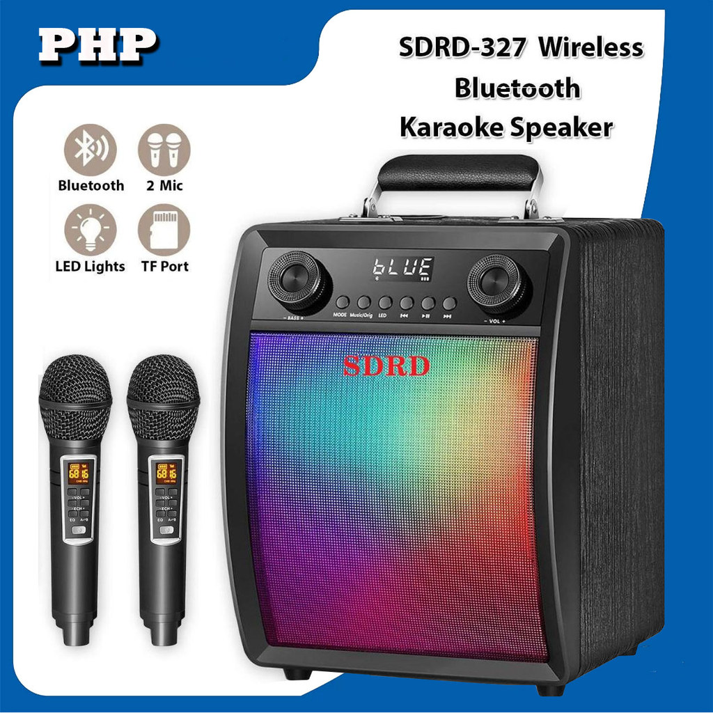 SDRD 327 Karaoke Machine with 2 UHF Wireless Microphones Portable ...