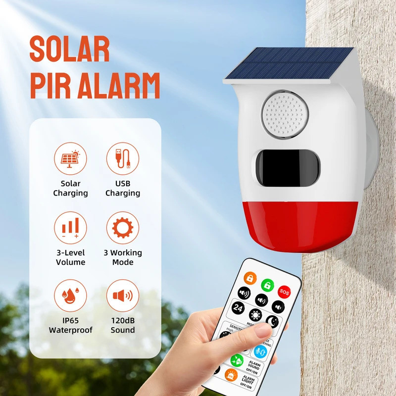 Smart Life Solar Alarm Detector PIR Infrared Motion Sensor Siren Horn ...
