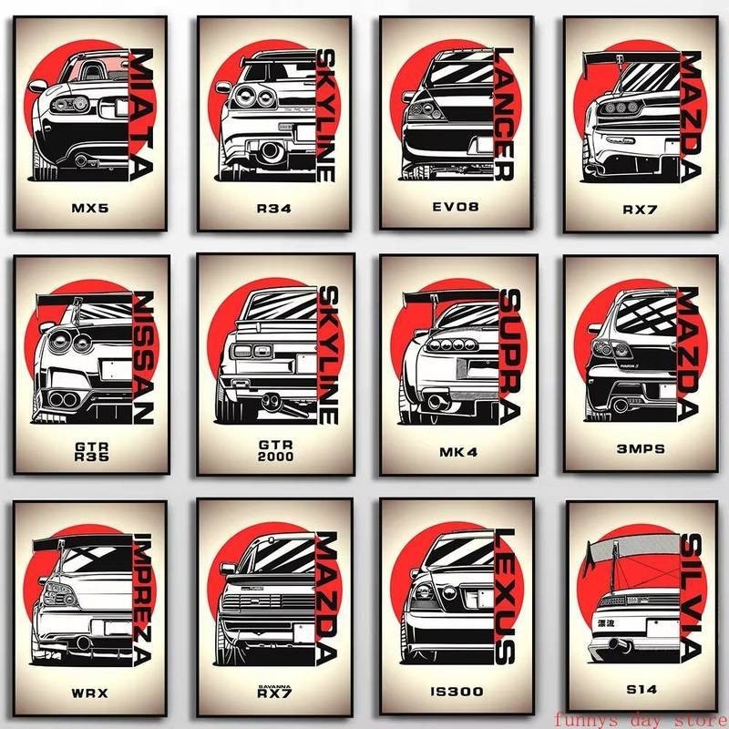 80s Retro Car Nissan Skyline R34 Poster Famous GTR Car Mazda RX7 JDM ...