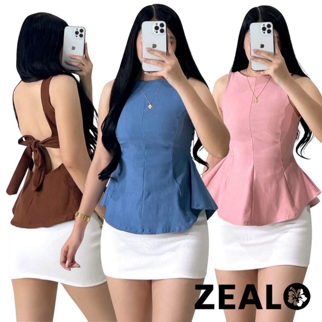 ZEALO Nyomi Peplum Backless Self Tie Sleeveless Top for Women – Woven ...