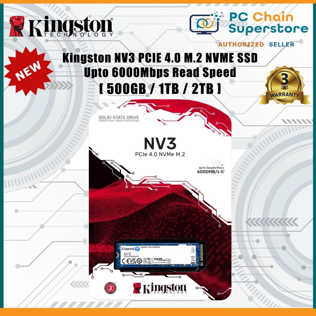 Kingston NV3 500GB / 1TB / 2TB PCIE 4.0 Gen 4 M.2 NVME SSD - Upto 6000Mbps Read | Shopee Philippines