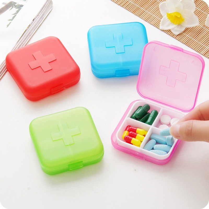 Travel Use Cross Four Compartments Pill Box Portable Mini Box Storage ...