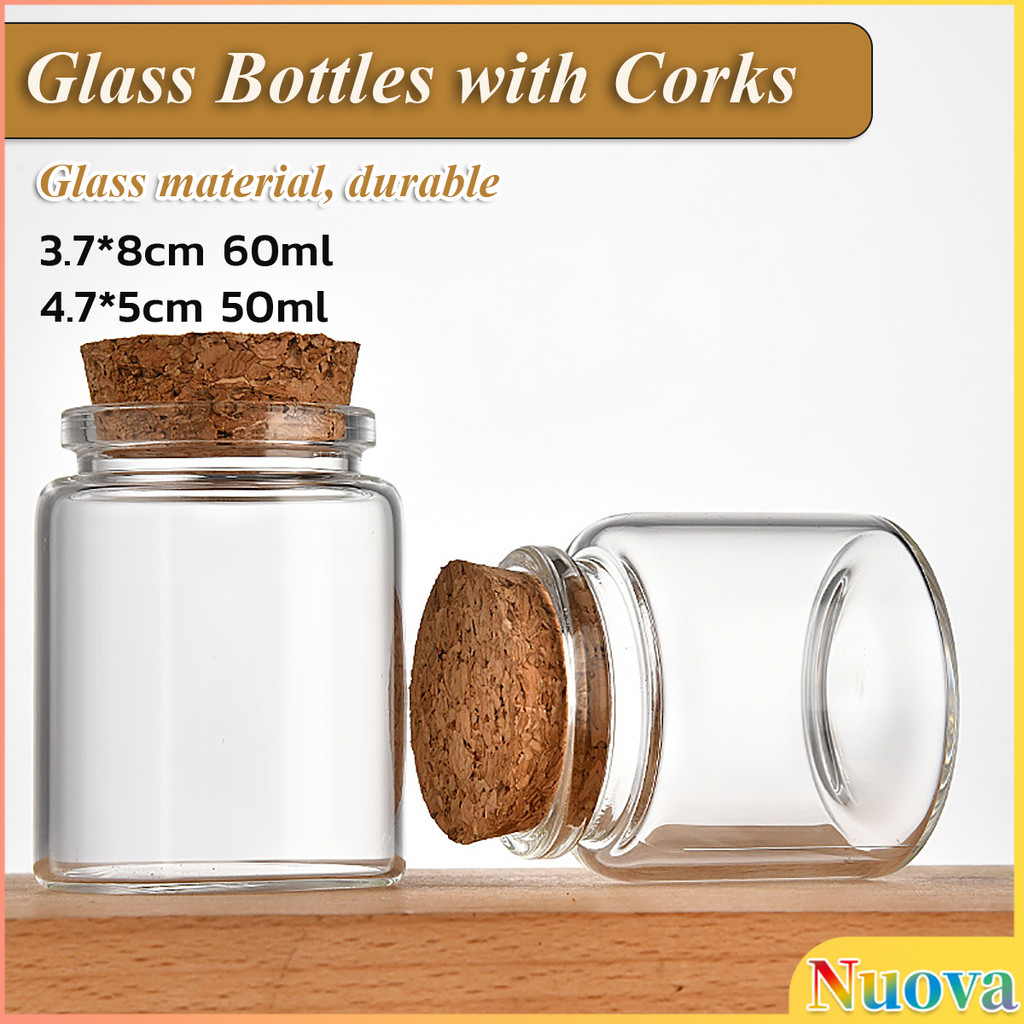 Nva 60ml 50ml Small Glass Bottles with Corks for Art Crafts Storage ...