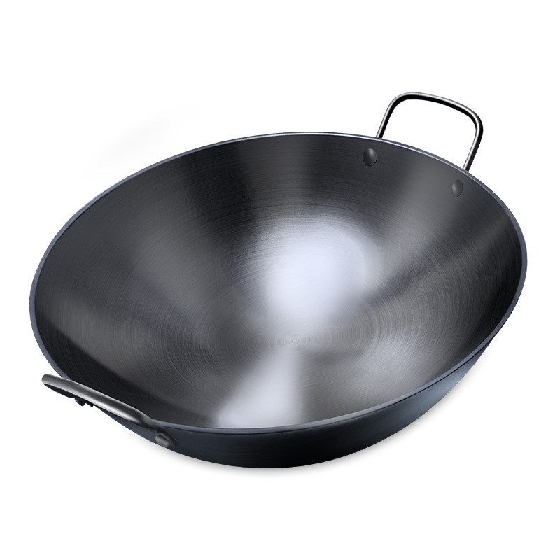 Carbon Steel Wok with 2 Loop Handle, Round Bottom Chinese Stir Fry Pan ...