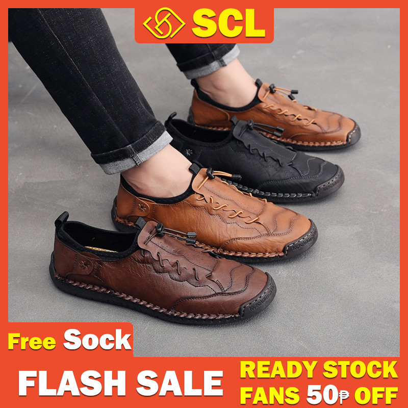 SCL Casual Hand Stitching Breathable Men's Leather Shoes ( Yellow Brown ...