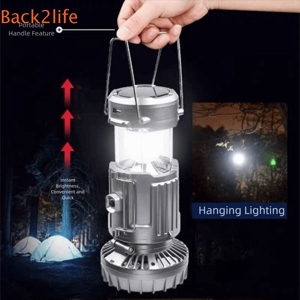 BACK2LIFE Solar Camping Lantern, Solar Powered USB Charging Portable ...