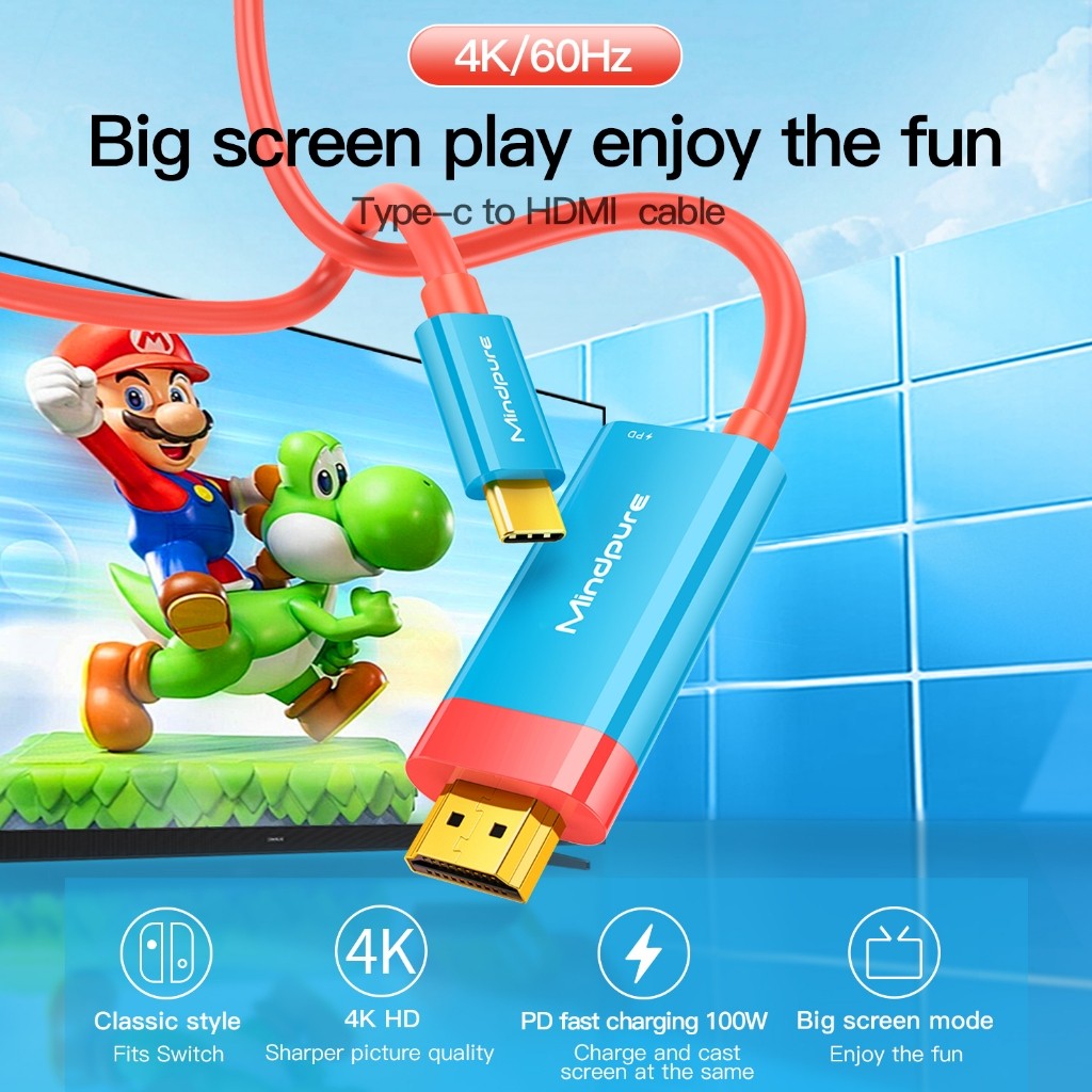 USB Type-C to for Cable 4K 60Hz Screen Mirroring Cast 1080p Nintendo ...