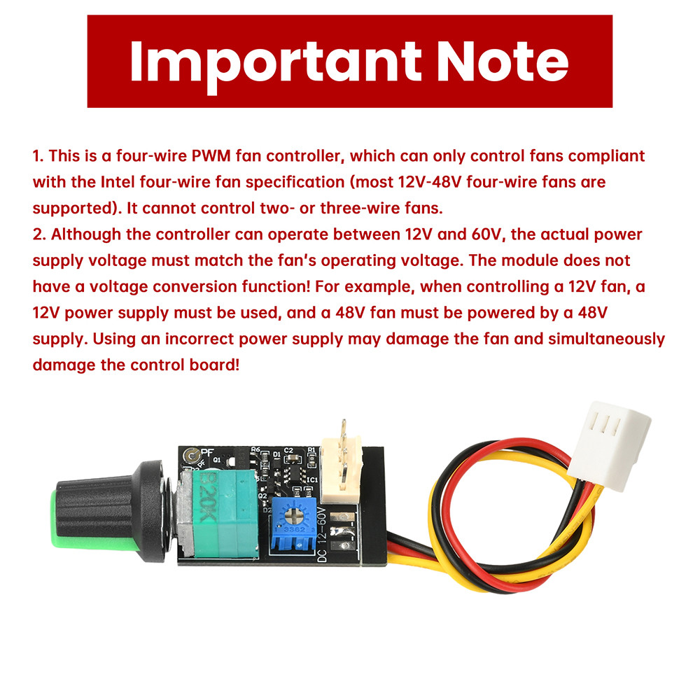 OCCKiC DC 12-60V Manual Four-Wire PWM Fan Speed Controller 3A with ...
