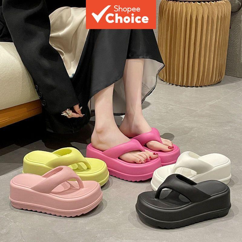 7cm Thick Soled Tsinelas for Women Rubber Flat Sandals Korean Flip ...