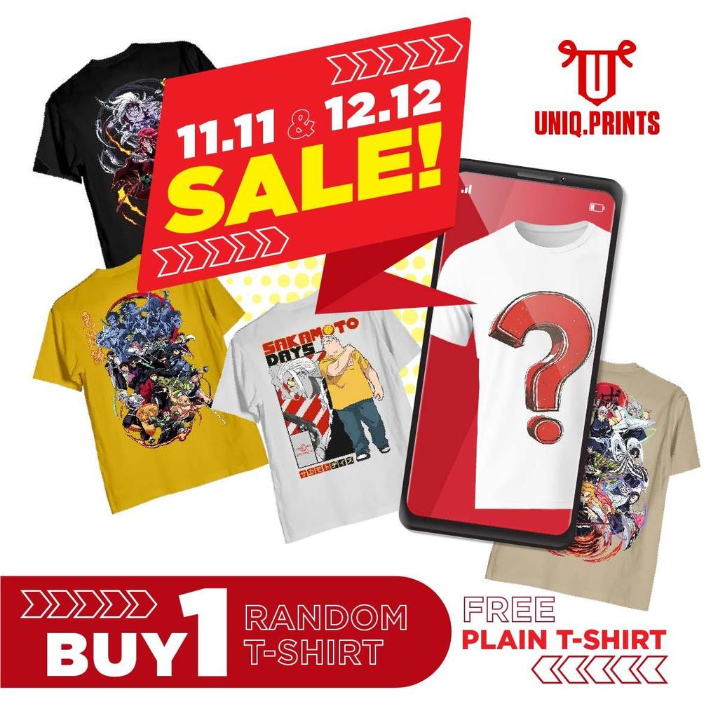 UNIQ.PRINTS Buy 1 Random Design, Get 1 FREE Plain Unisex Graphic T ...
