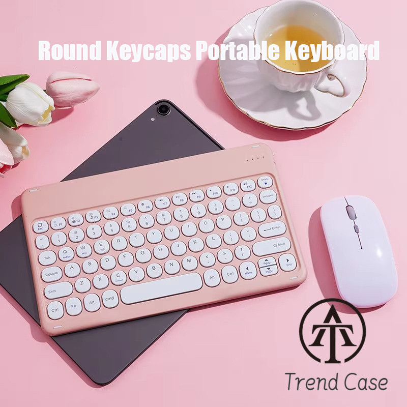 Rechargeable Bluetooth Keyboard Mouse Round Keycaps Portable Mini ...