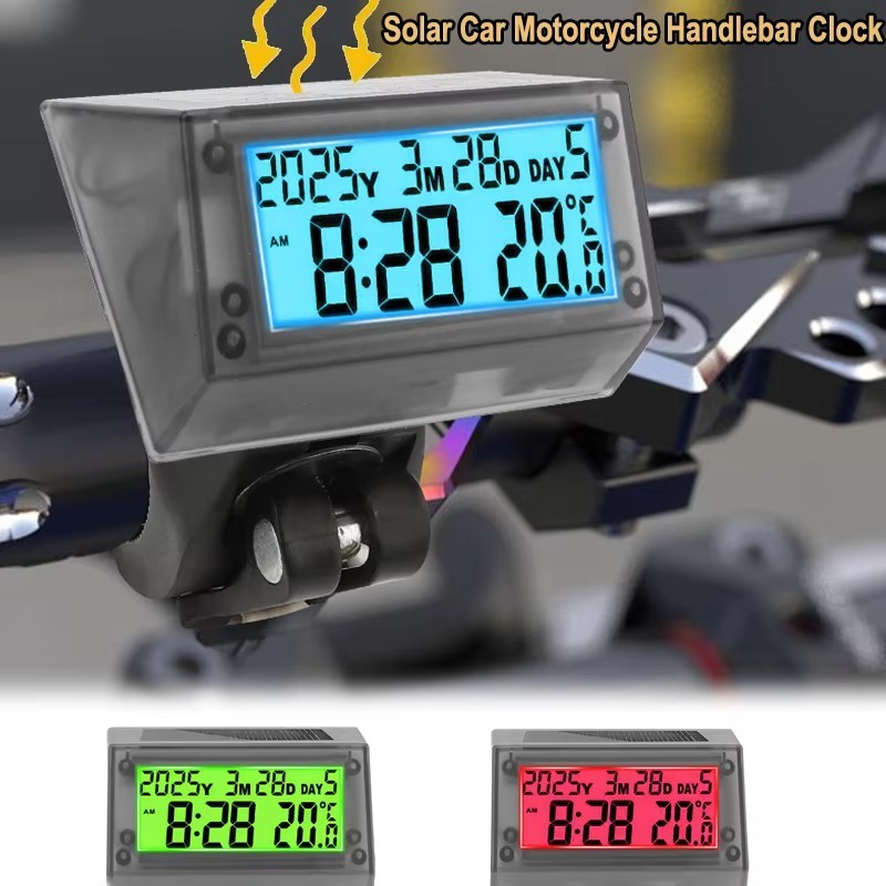 Solar Waterproof Motorcycle Bike Handlebar Electronic Clock Temperature ...