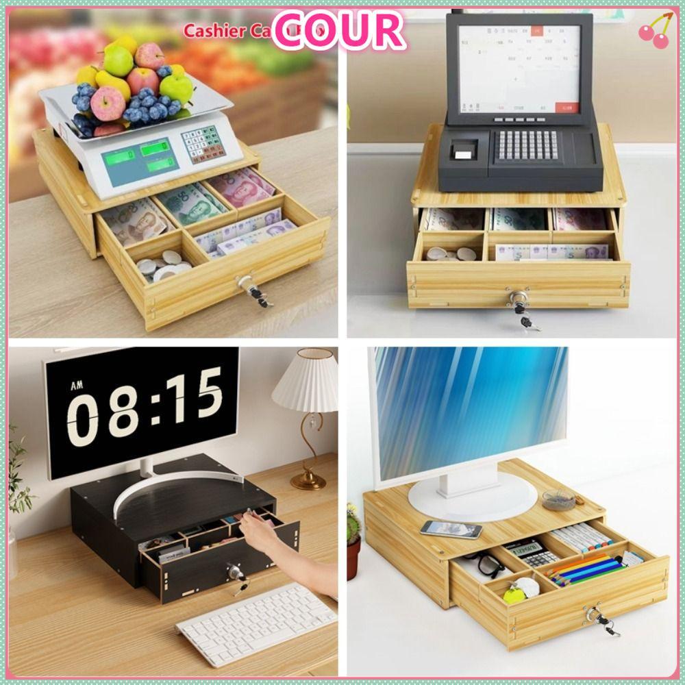 COUR Cashier Cash Box, Wood Neck Protection Money Coin Storage ...
