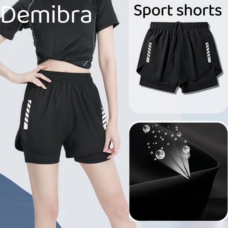 2IN1 Women Sports Dri-Fit Shorts With Cycling Taslan Shorts Running ...