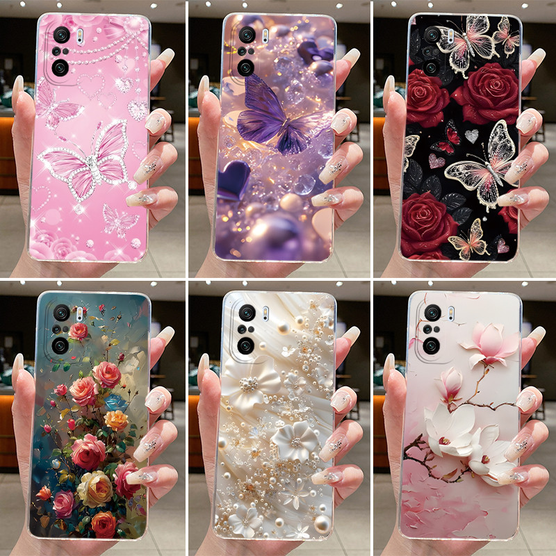 For Xiaomi POCO F3 Case Aesthetic Fashion Butterfly Flower Clear Soft ...