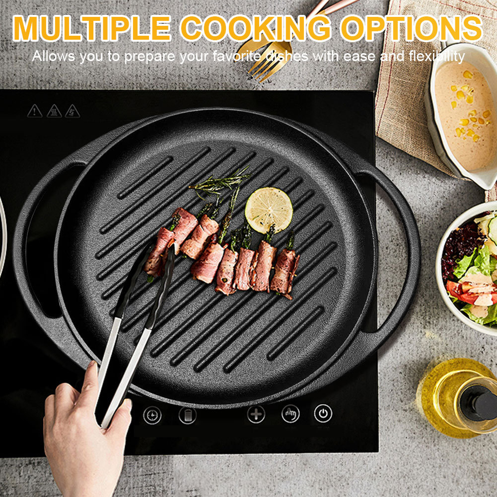 COD⭐ 10 Inch Cast Iron Grill Pan Non-Stick Frying Pan with Dual Handles ...
