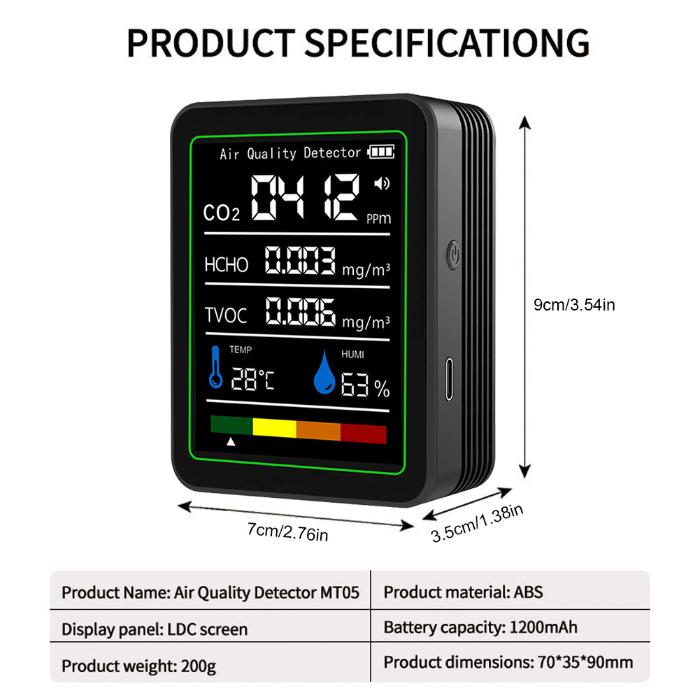 5 In 1 Formaldehyde Monitor Carbon Dioxide Detector Air Quality Monitor ...