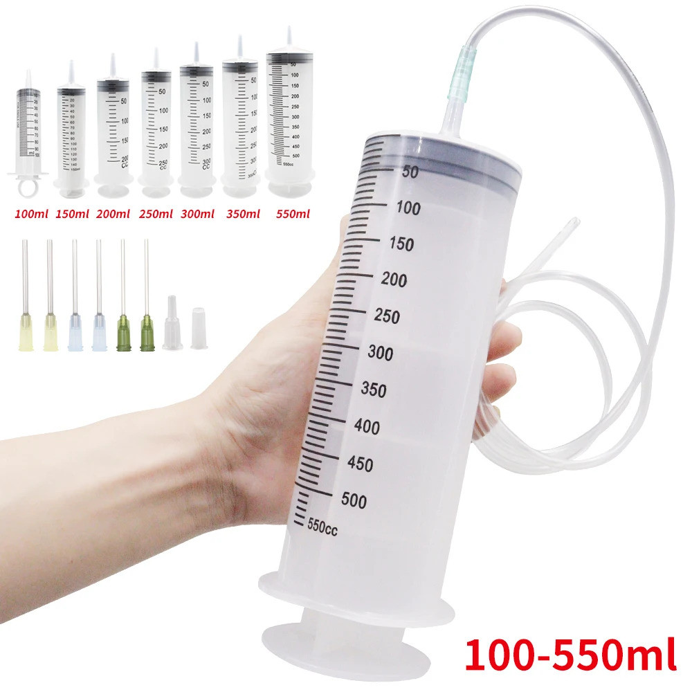 100 - 550ml Large Syringes Tube Liquid Plastic Syringes Tip Cap Glue ...