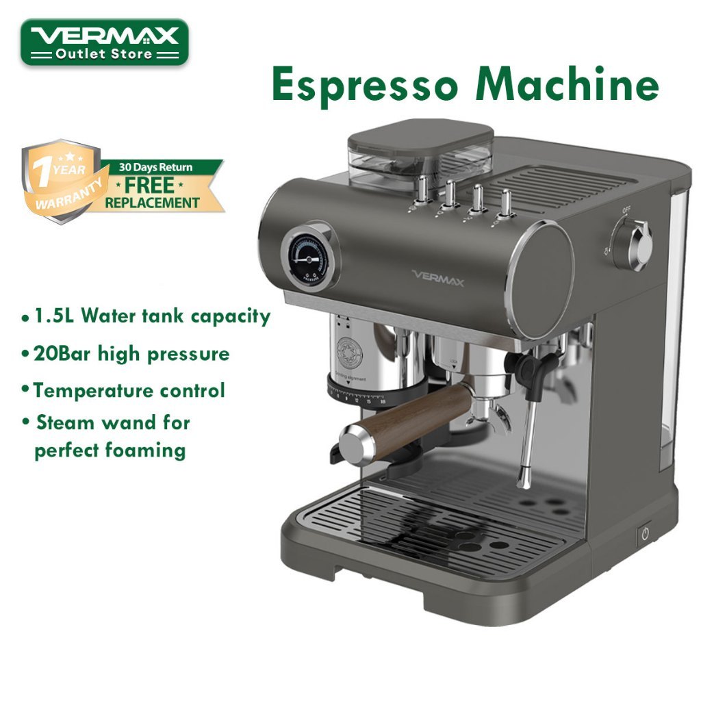 Vermax Barista Express Espresso Machine with Grinder & Boiler 20Bar ...