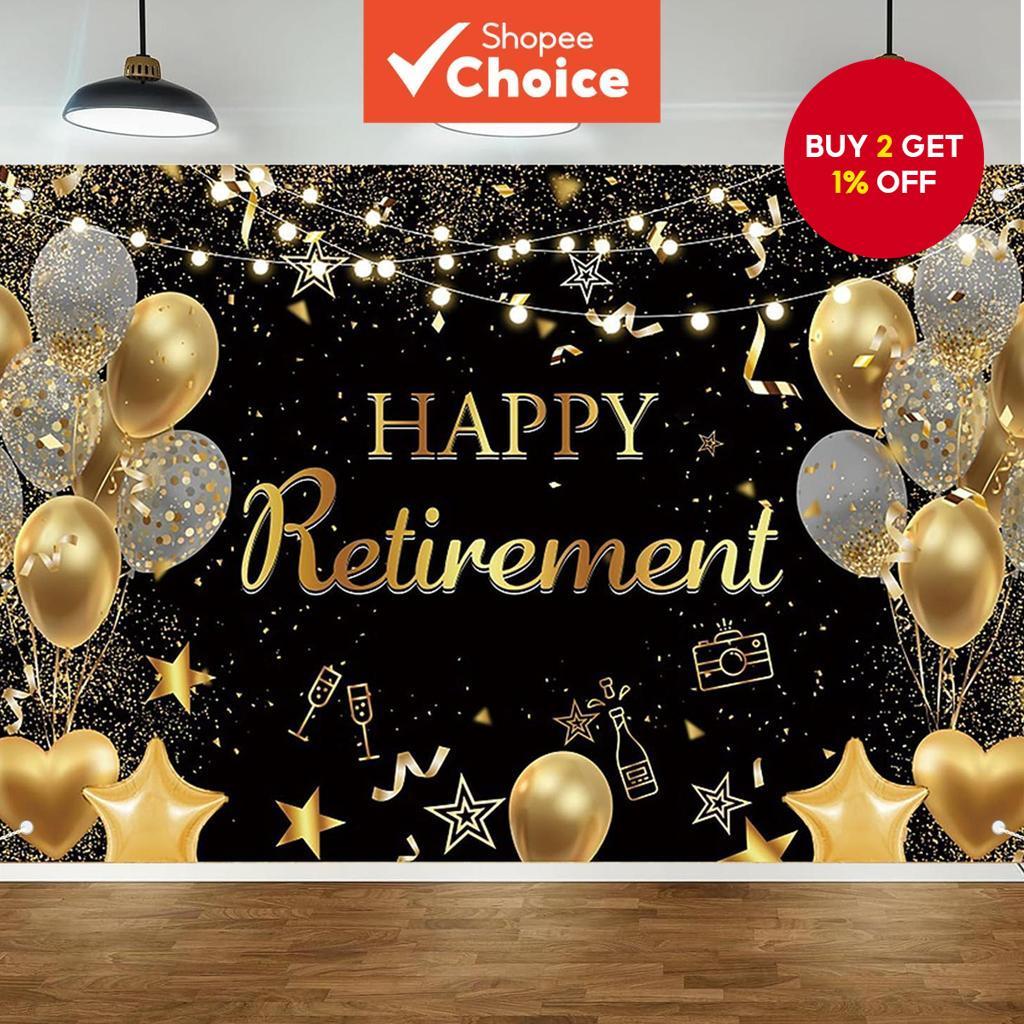 Happy Retirement Backdrop Black and Gold Glitter Dots Photography ...