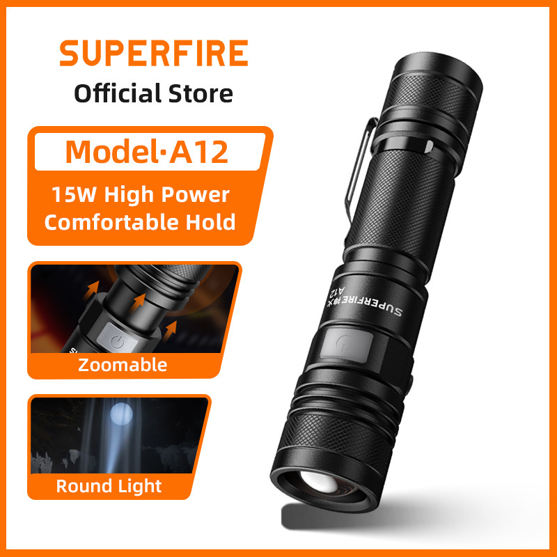 SUPERFIRE A12 15W Super Zoomable Flashlight Rechargeable Waterproof LED ...