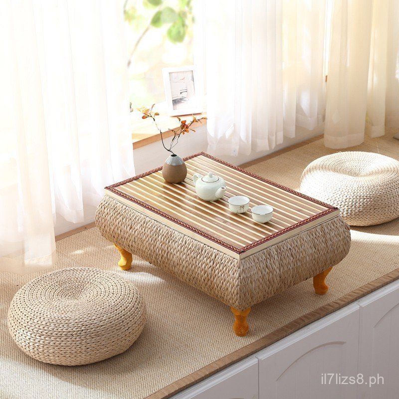 Bay Window Table with Storage Bamboo Weaving Mini Small Table Bay ...