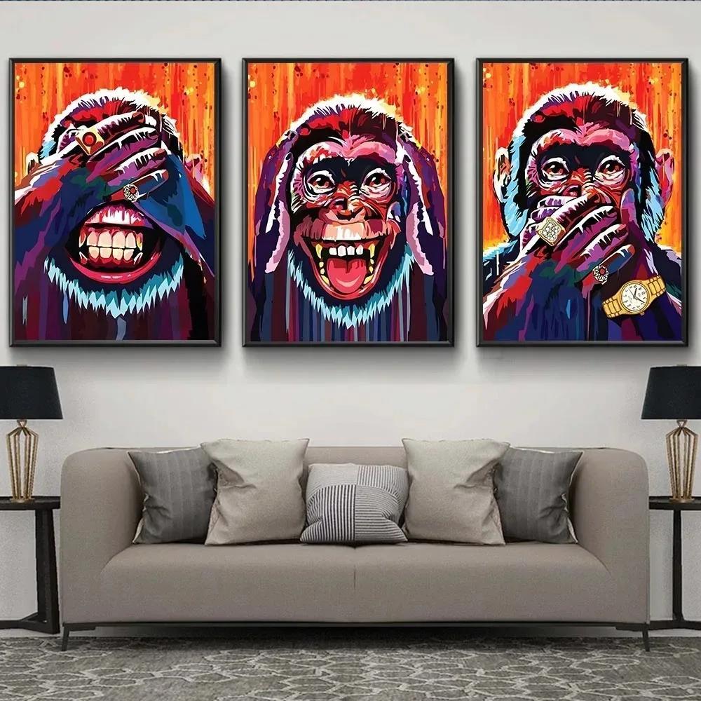 Three Monkeys Wall Art No See Speak Hear Wise Animal Canvas Painting ...