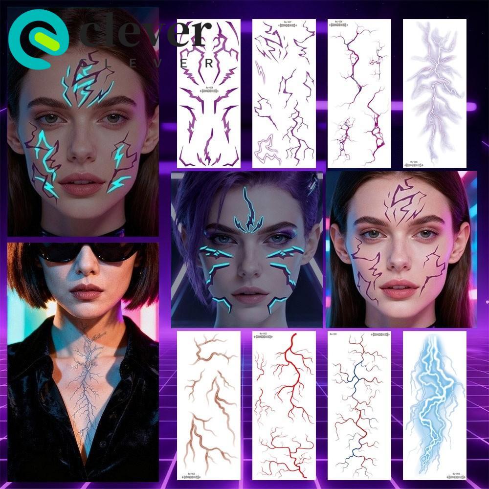 CLEVER Temporary Tattoos, Lightning Bold Makeup Purple Glow-in-the-dark ...