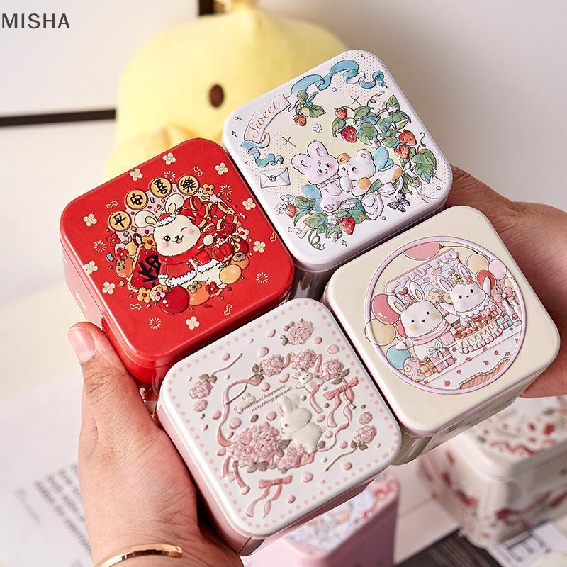 Misa Rabbit Pattern Relief Tin Box Square Tinplate Storage Jars Candy ...