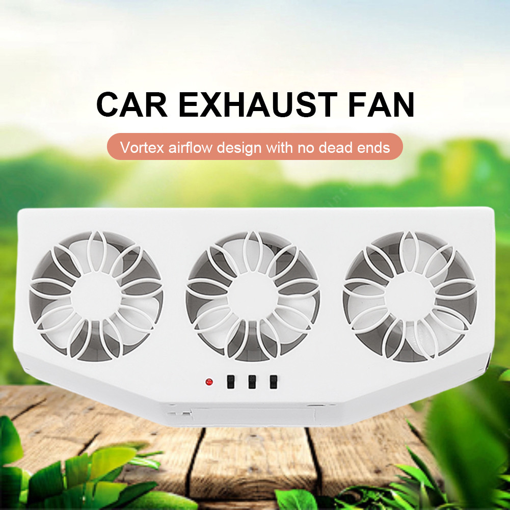 COD⭐ Solar Powered Car Window Air Vent Fan with 3 Air Outlets Auto Vent ...
