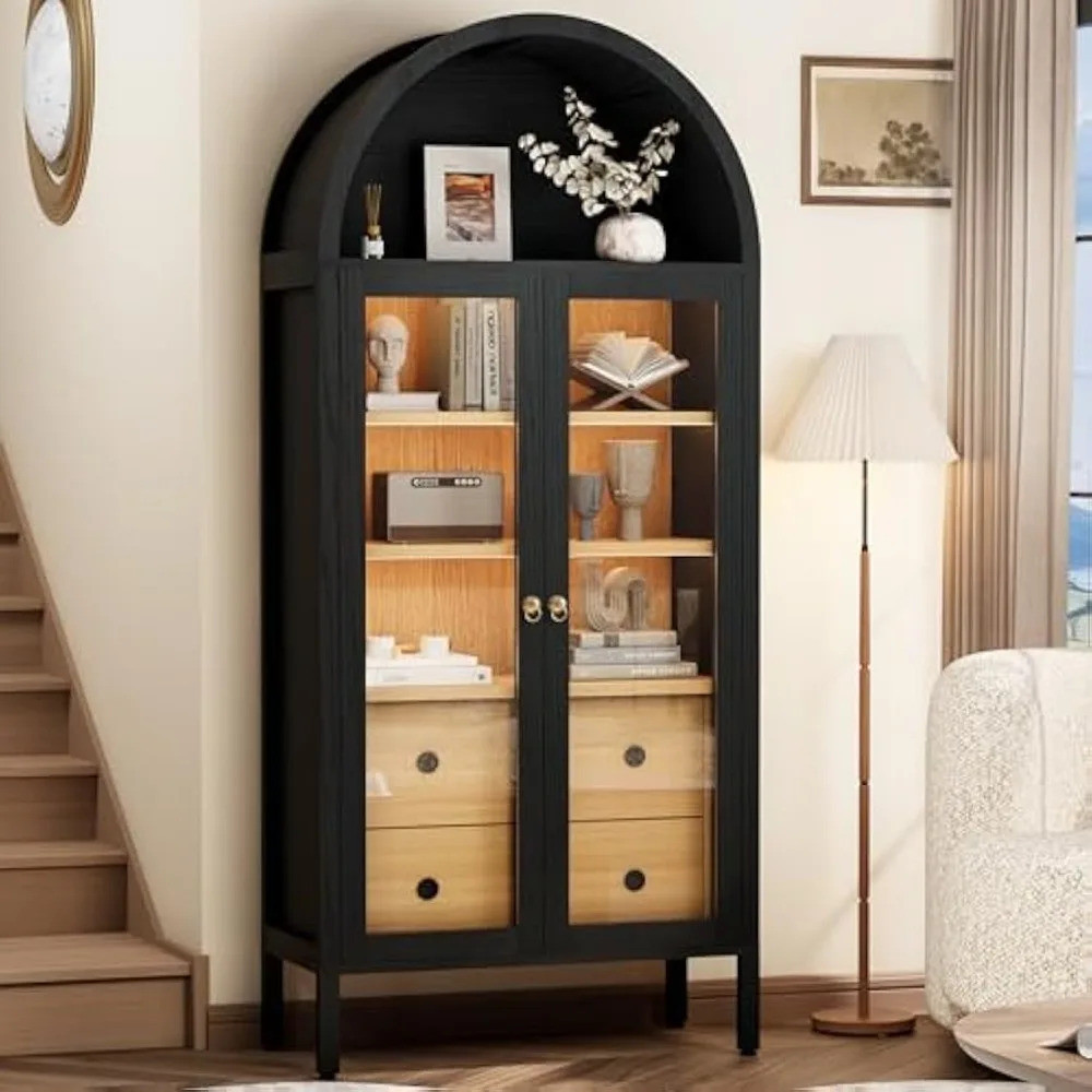 Arched Display Cabinet With Glass Doors And Led Strips, Tall Arch ...