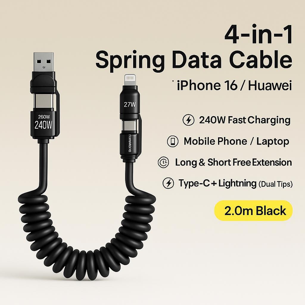 BOYCECHUA 4-in-1 Spring Fast-Charging Cable USB-C Input 240W USB-C ...