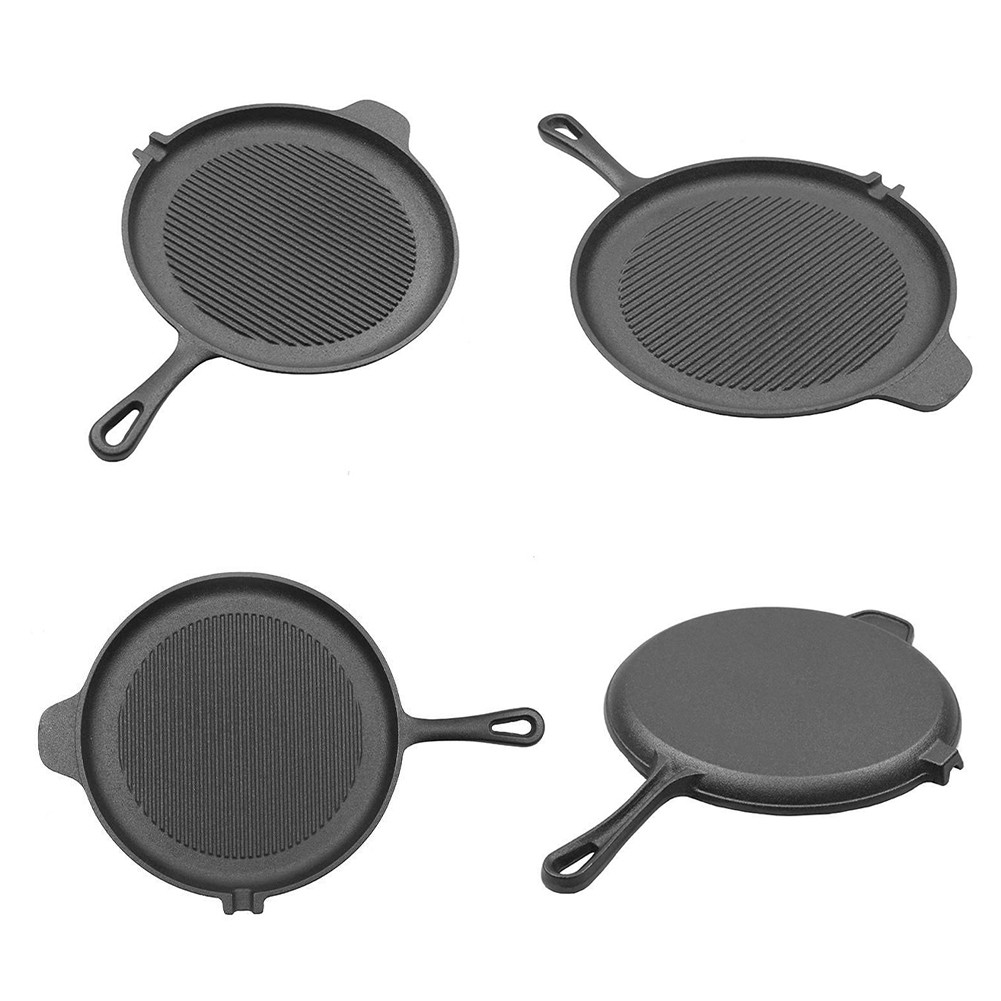 28cm Cast Iron Ribbed Steak Grilling Pan Non-stick & Single Spout Metal ...
