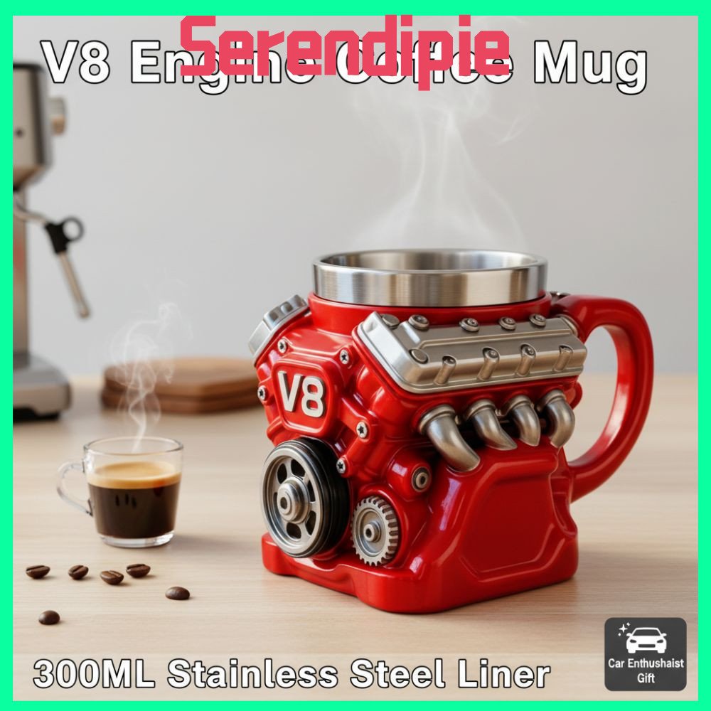 SERENDIPIE Engine Coffee Mug, Retro with Handle V8 Engines Stainless Steel Cup, Personalized ...