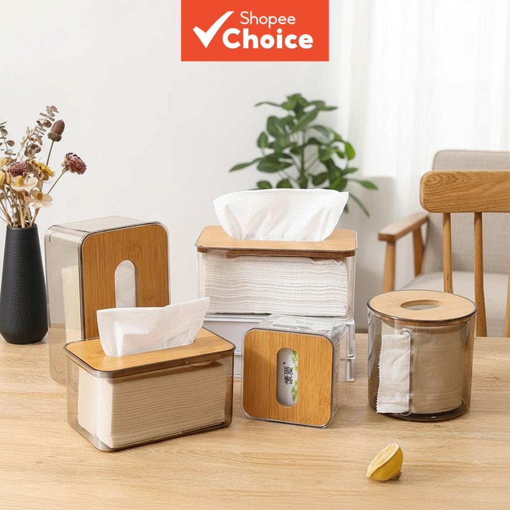 Plastic Transparent Tissue Box Featuring Wooden Lid | Shopee Philippines