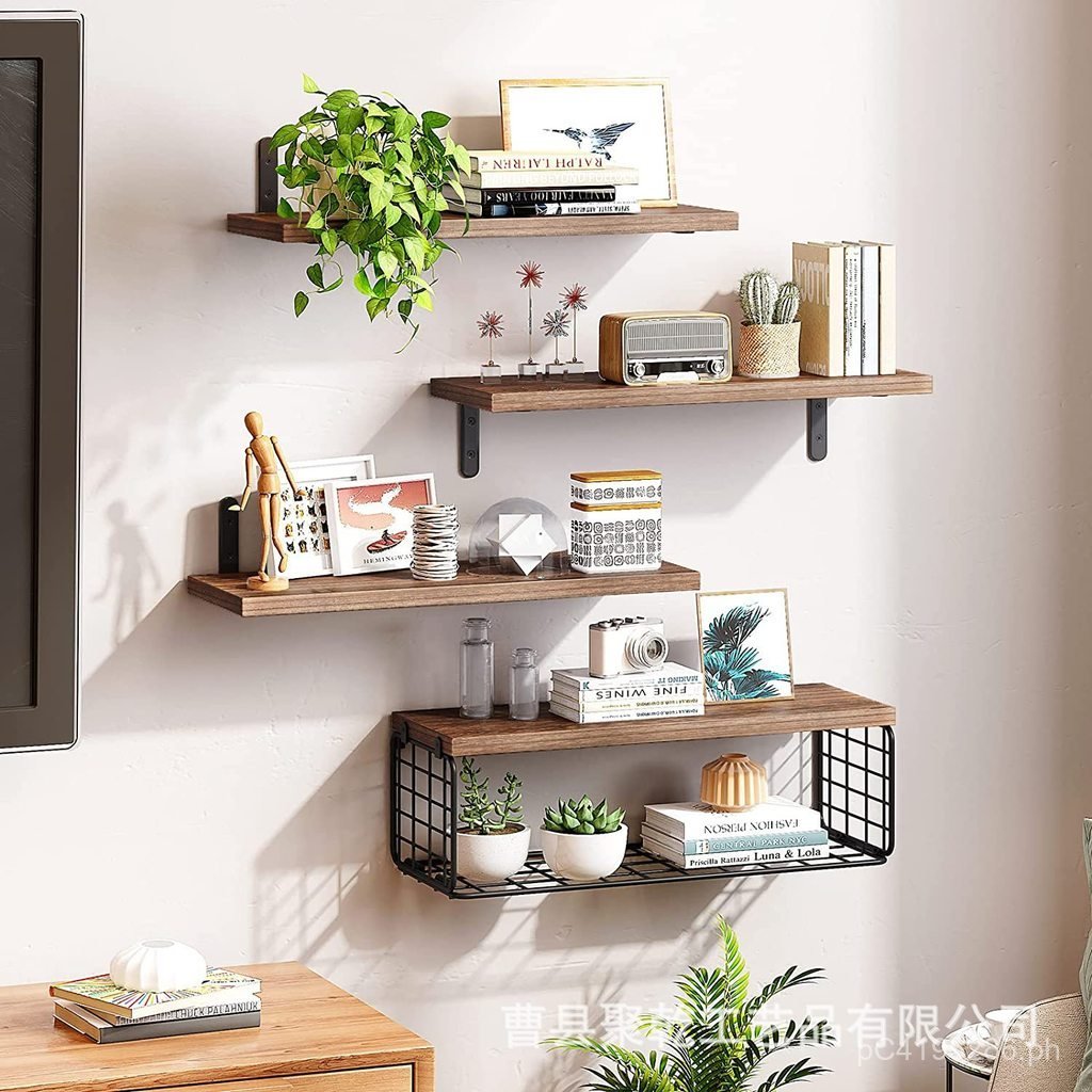 Floating Wooden Storage Rack for Bathroom and Kitchen, Wall-Mounted ...