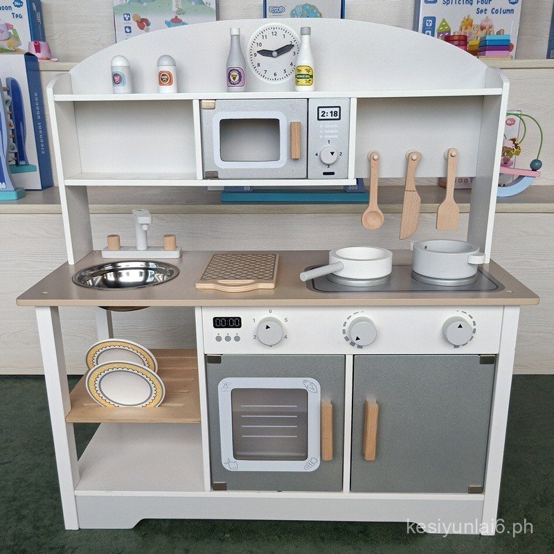 Boys and Girls Wooden Pretend Play Kitchen Wooden Simulation Cookware ...