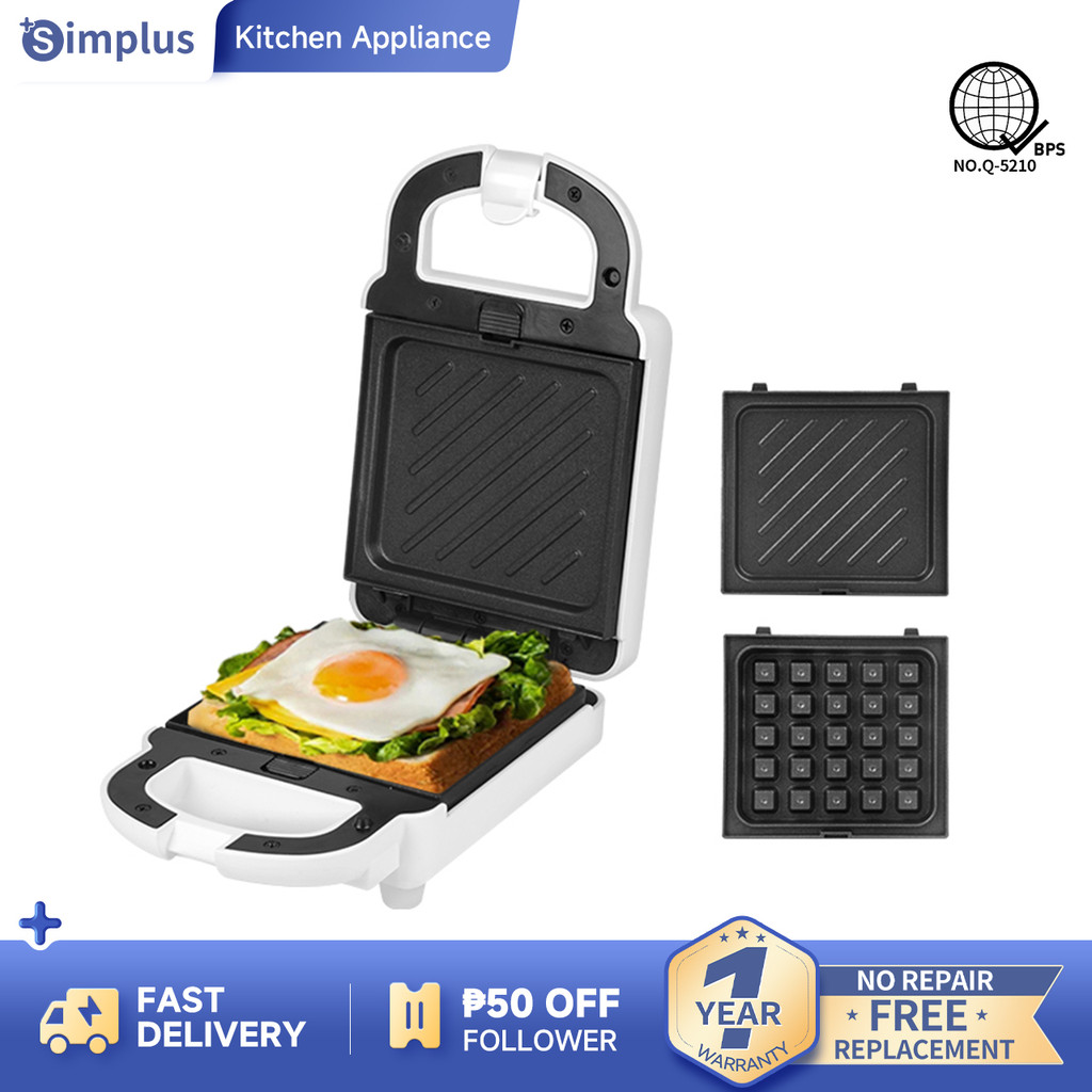 Simplus Sandwich Maker Toaster 2 in 1 Donut Waffle Maker Replaceable ...