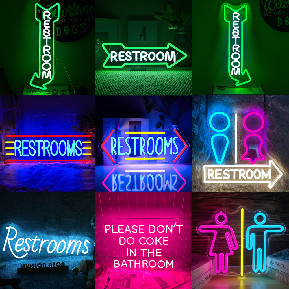 Restroom Neon Sign for Wall Decor Toilet Neon Light Arrow Led Neon ...