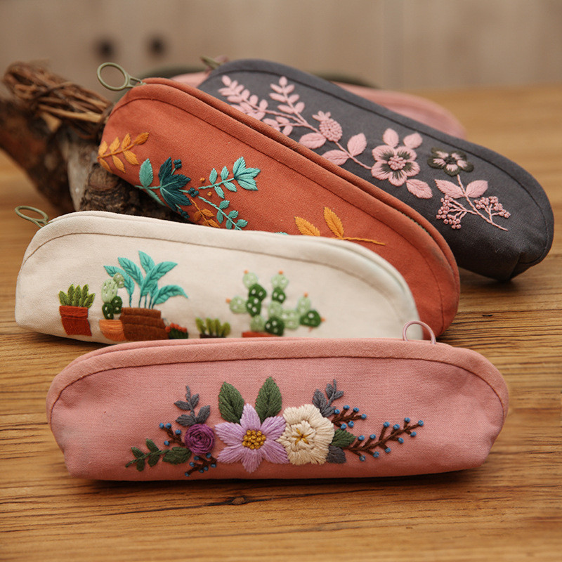 3D Floral Embroidery Pencil Case DIY Unfin Kit - Minimalist Fresh ...