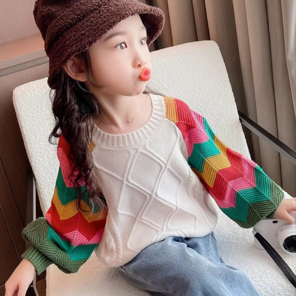 New Product Ready Stock Rainbow Sleeve Girls Thick Knitted 2025 Season ...