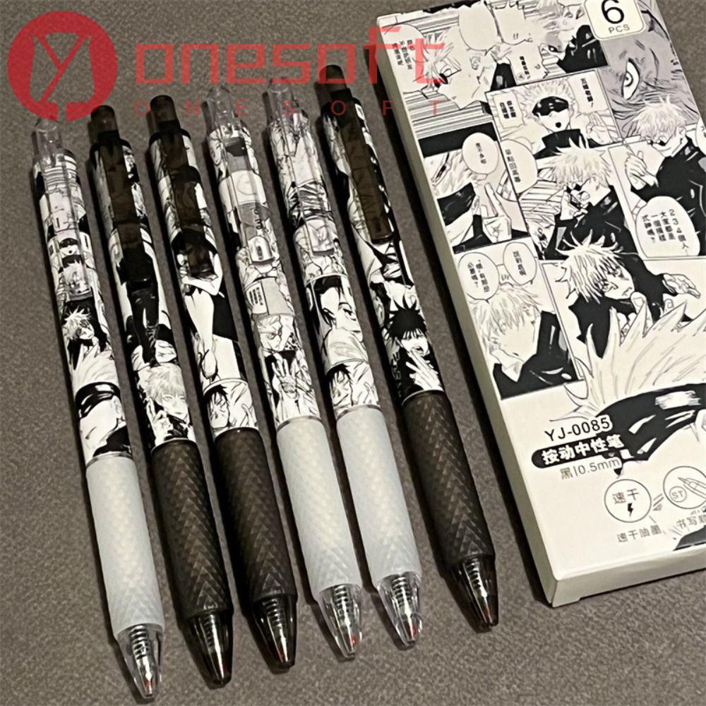 ONE-SOFTNESS 6Pcs Black Ink Pens, Jujutsu Kaisen/Naruto 0.5mm Black ...