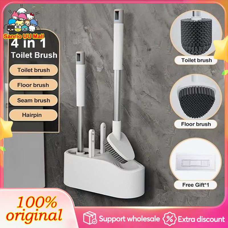 hygienic 4-function toilet set includes angled brush, slim scraper and ...